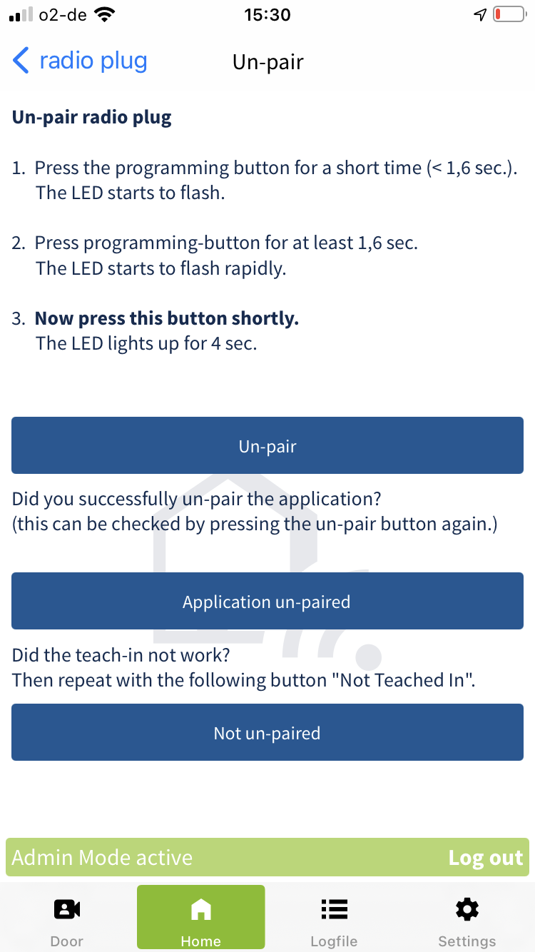 Un-pair and delete an application – SmartWireless Dokumentation